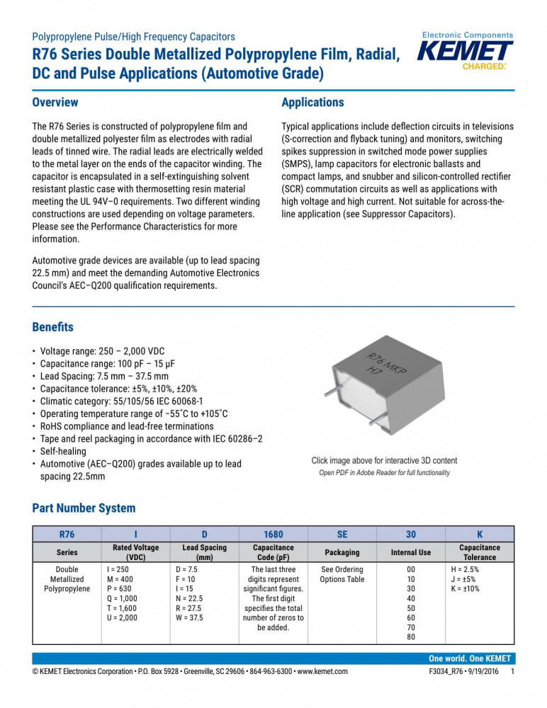 KEMET R76 datasheet page 1