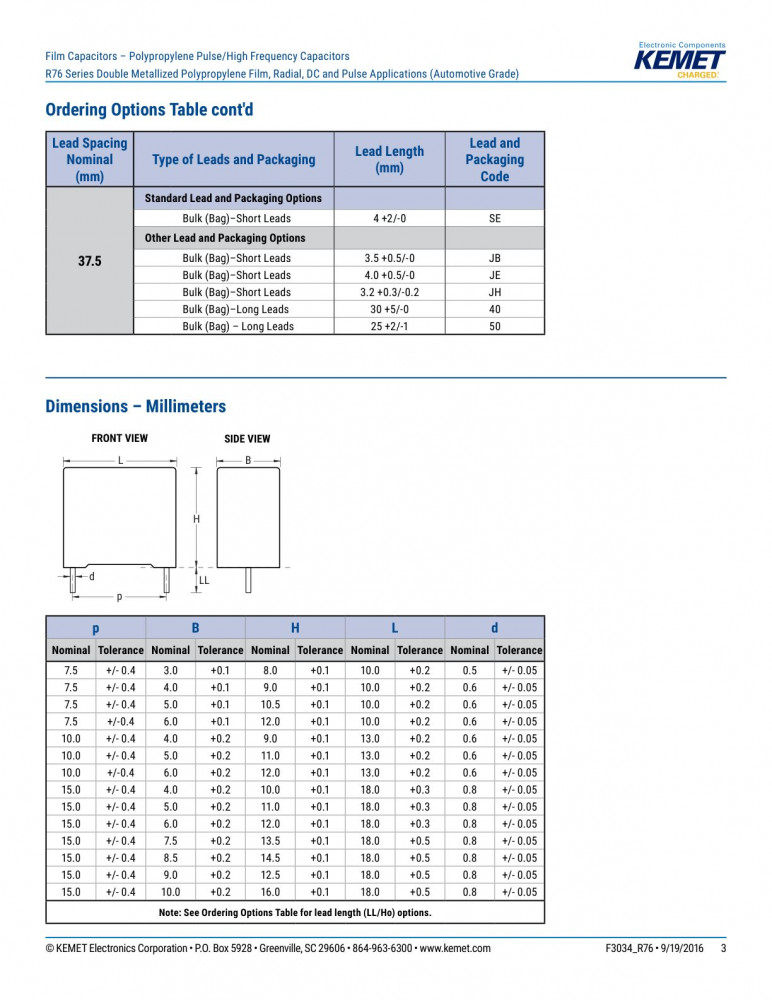 KEMET R76 datasheet page 3