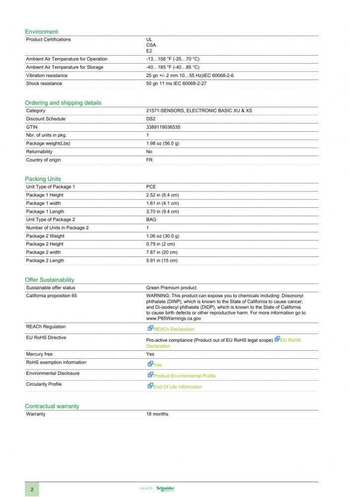 XS118B3NBM12 technical document page 2