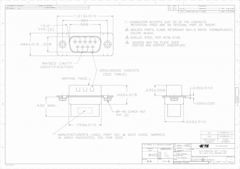 TE Connectivity 1658642-1 controlled customer drawing