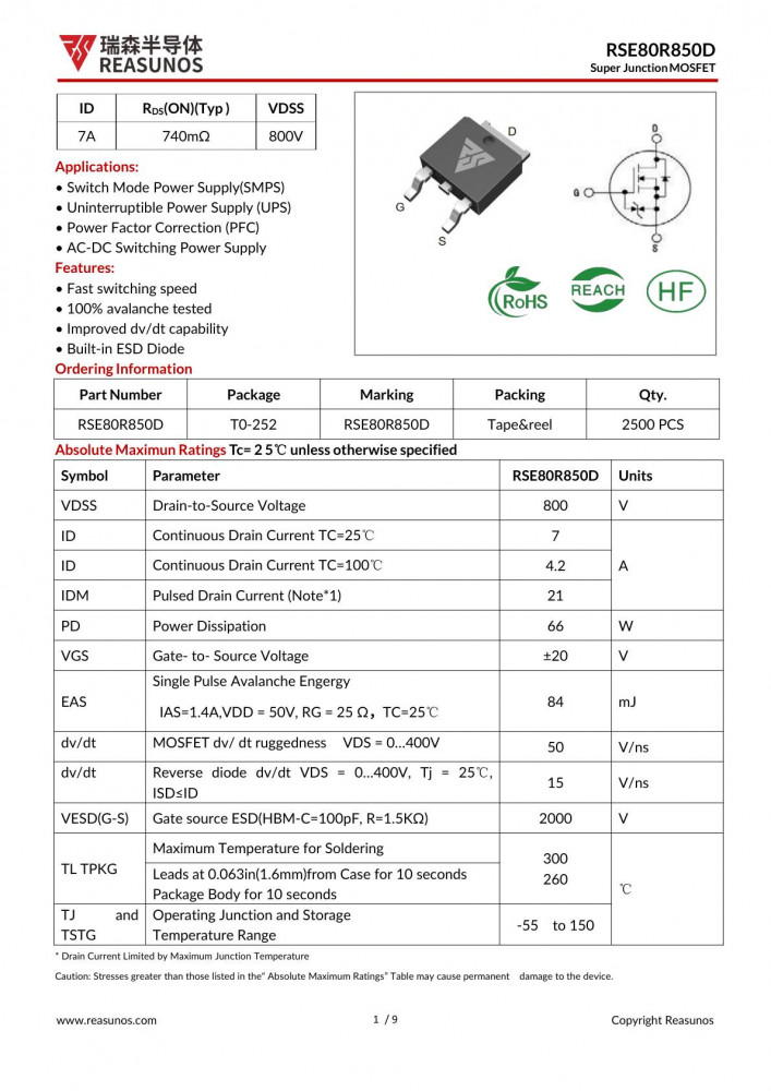 RSE80R850D datasheet page 1