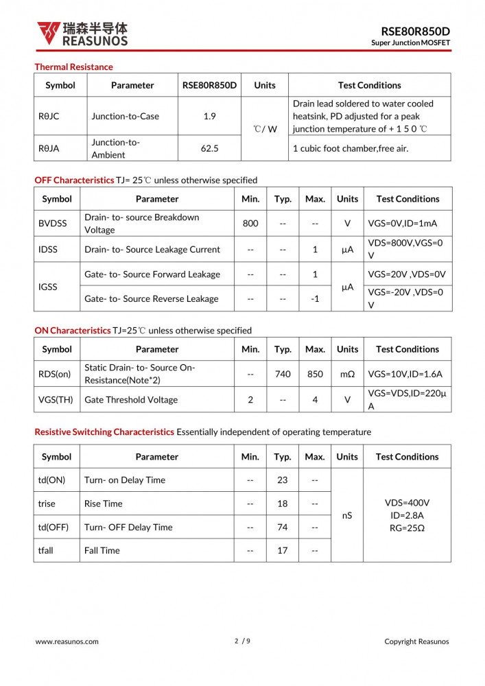 RSE80R850D datasheet page 2