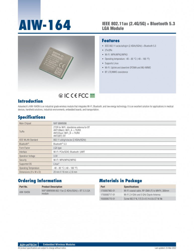 AIW-164SN technical document preview