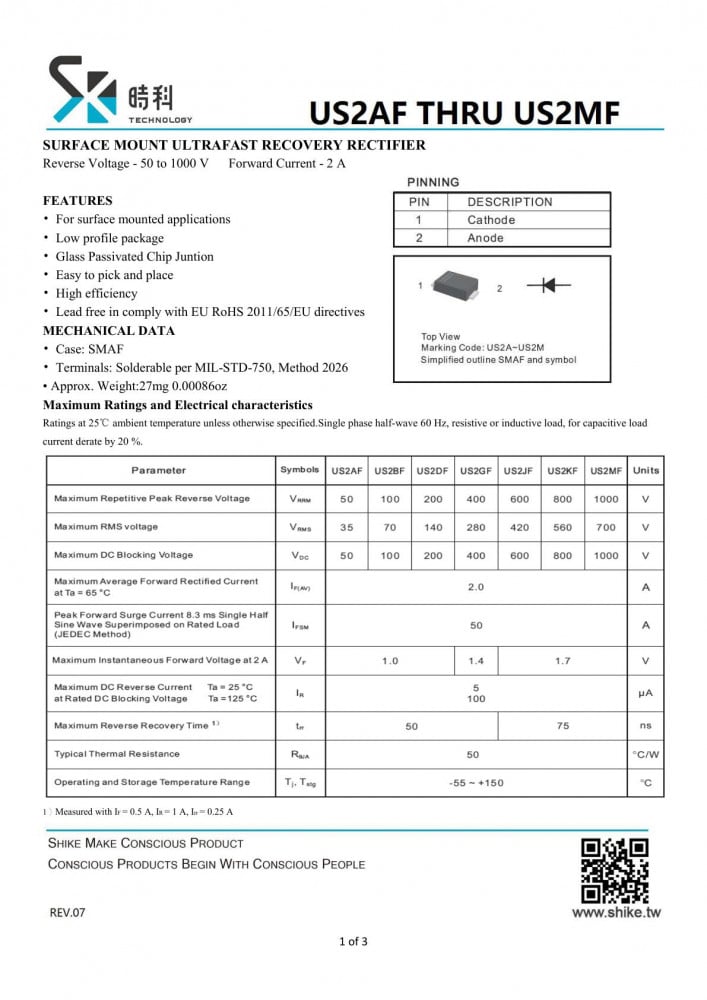 US2GF datasheet page 1