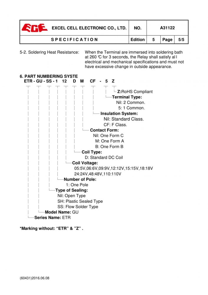 ECE ETR GU relay specification page 5