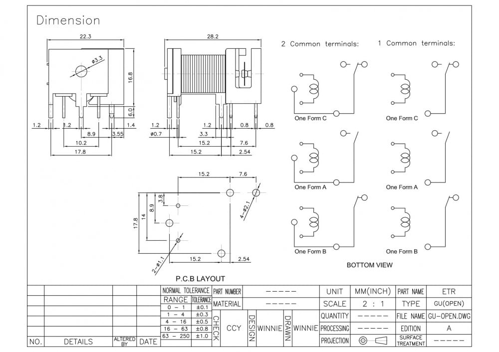ECE ETR relay dimensional drawing