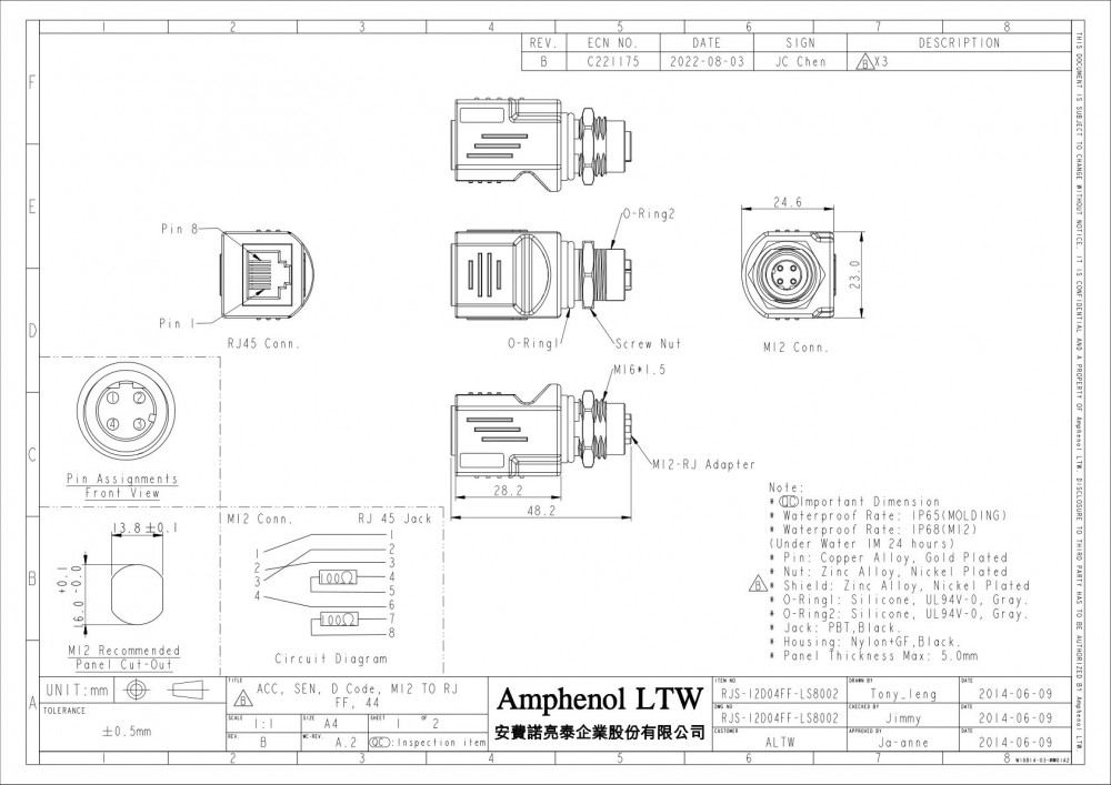 RJS-12D04FF-LS8002 technical drawing sheet 1