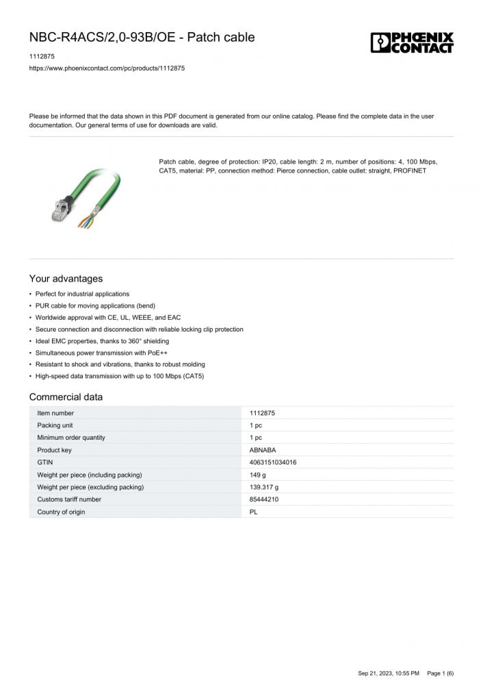 Phoenix Contact 1112875 technical document page 1