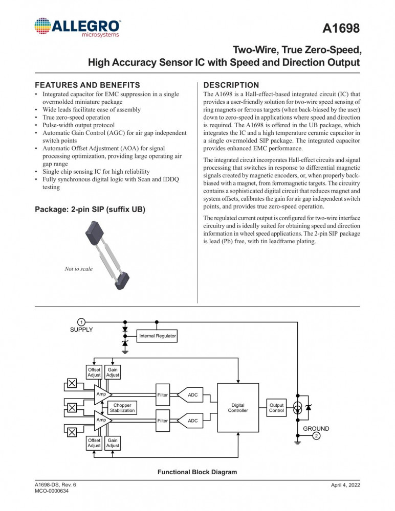 A1698 datasheet page 1