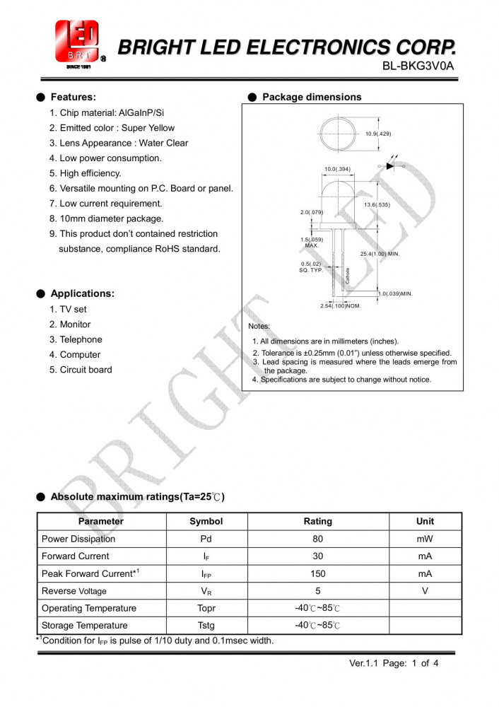 BL-BKG3V0A technical document, page 1