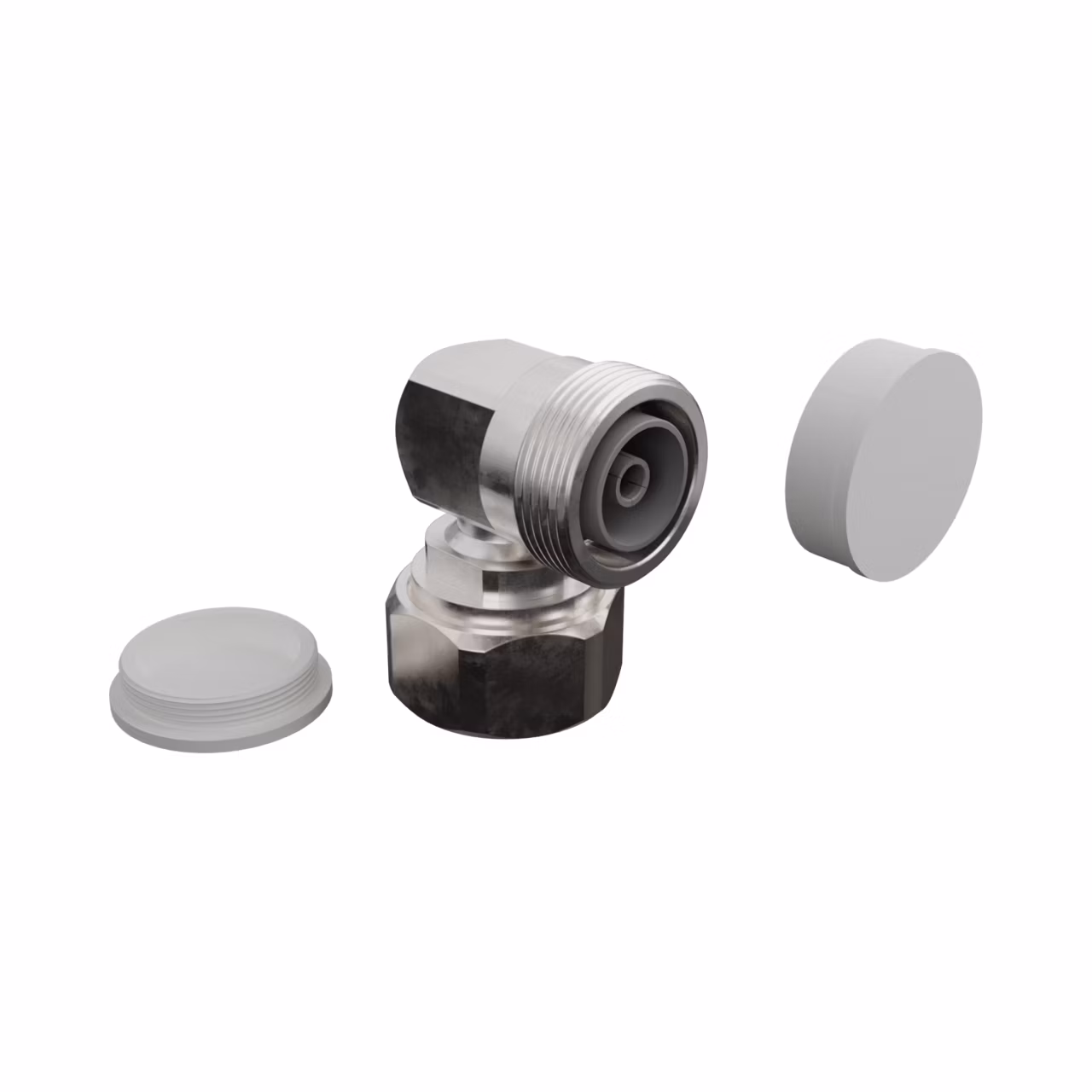 DIN 7/16 Plug-to-7/16 Jack Adapter, Right Angle, One Piece Per Carton, 50 Ohms for sale