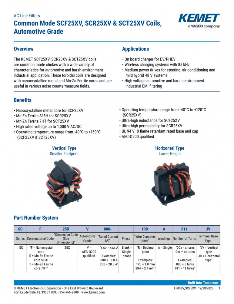 KEMET SCF25XV technical document page 1