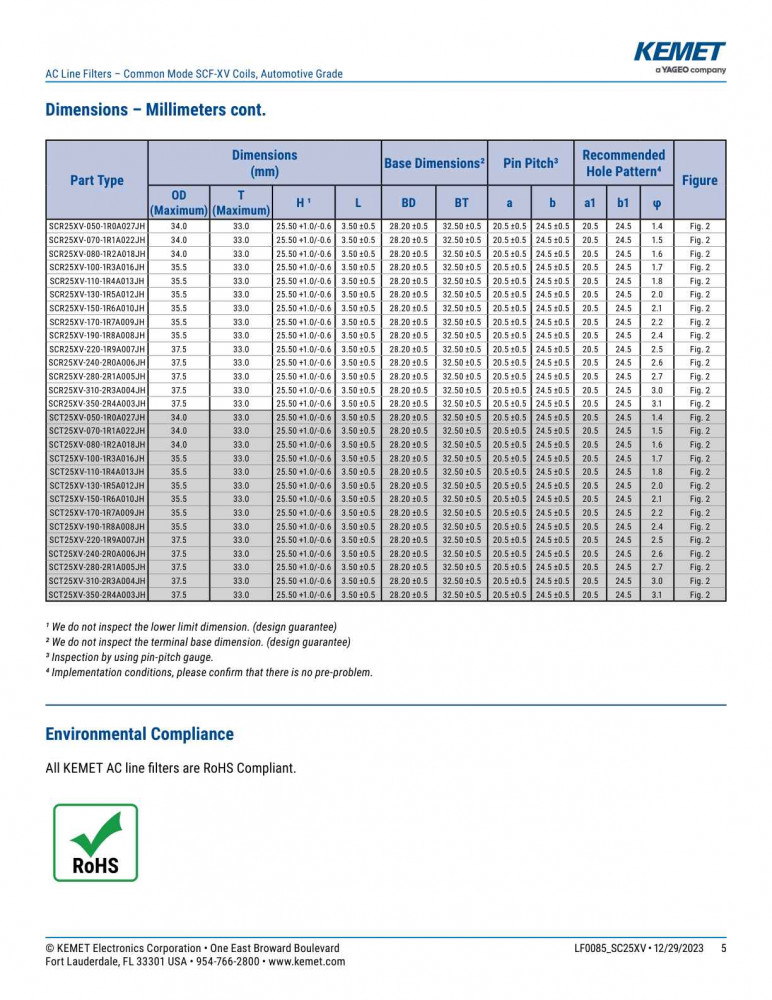 KEMET SCF25XV technical document page 5