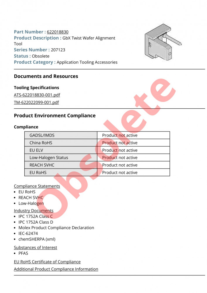 Molex tooling document page 1 for product 622018830