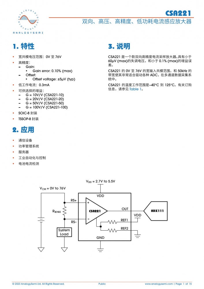 CSA221 datasheet page 1