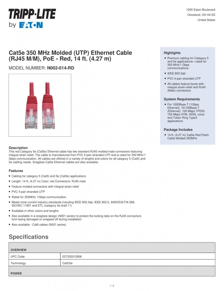 EATON N002-014-RD technical document page 1