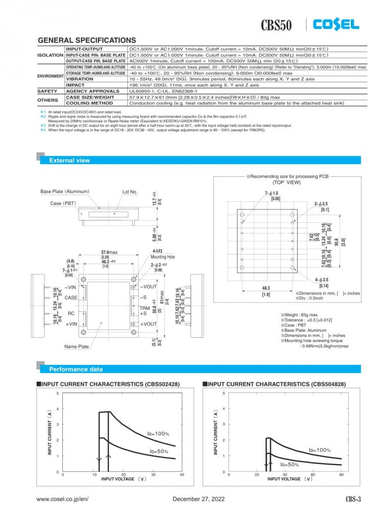 Cosel CBS-series datasheet page 3
