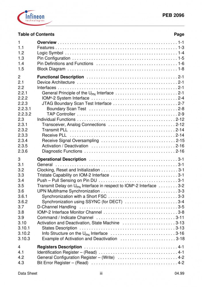 PEB2096HV2.1 datasheet page 3