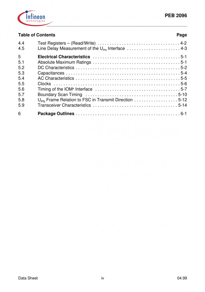 PEB2096HV2.1 datasheet page 4