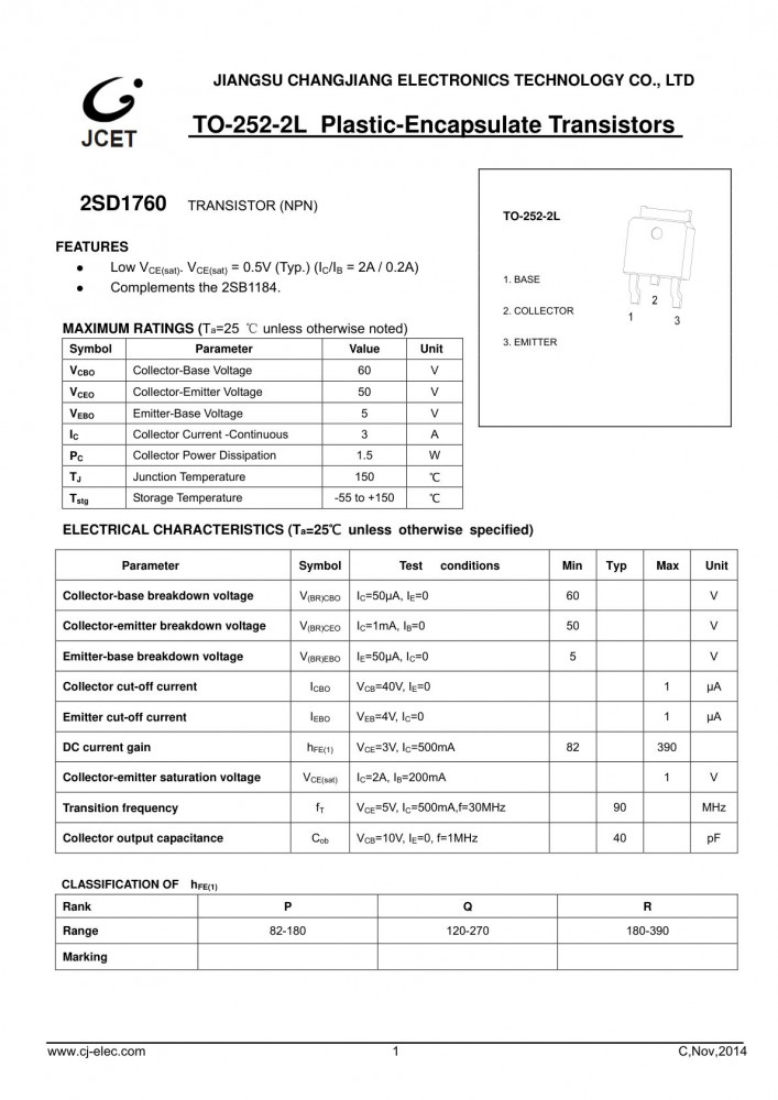 2SD1760 datasheet page 1