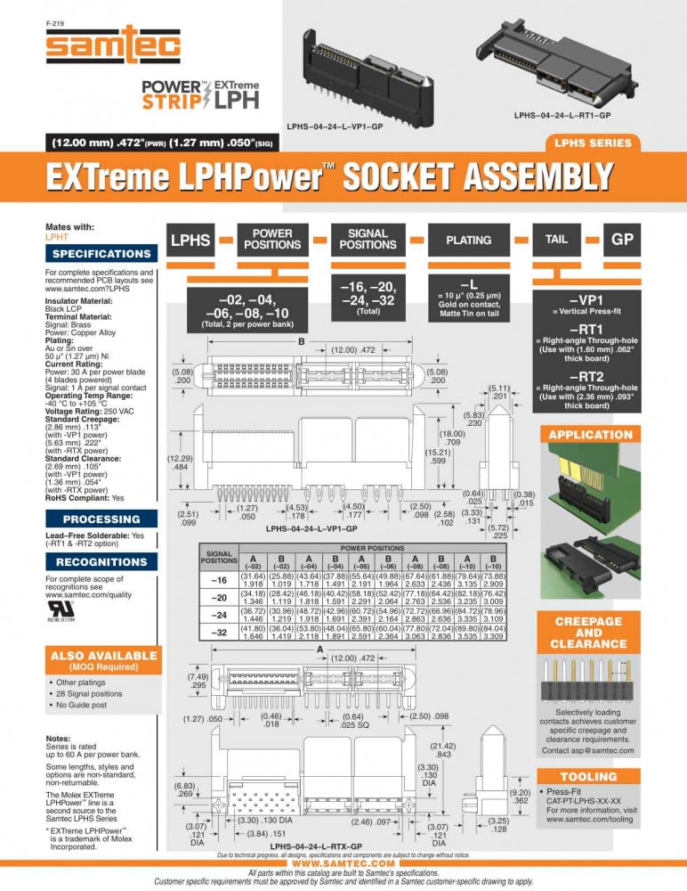 Samtec LPHS series technical document page