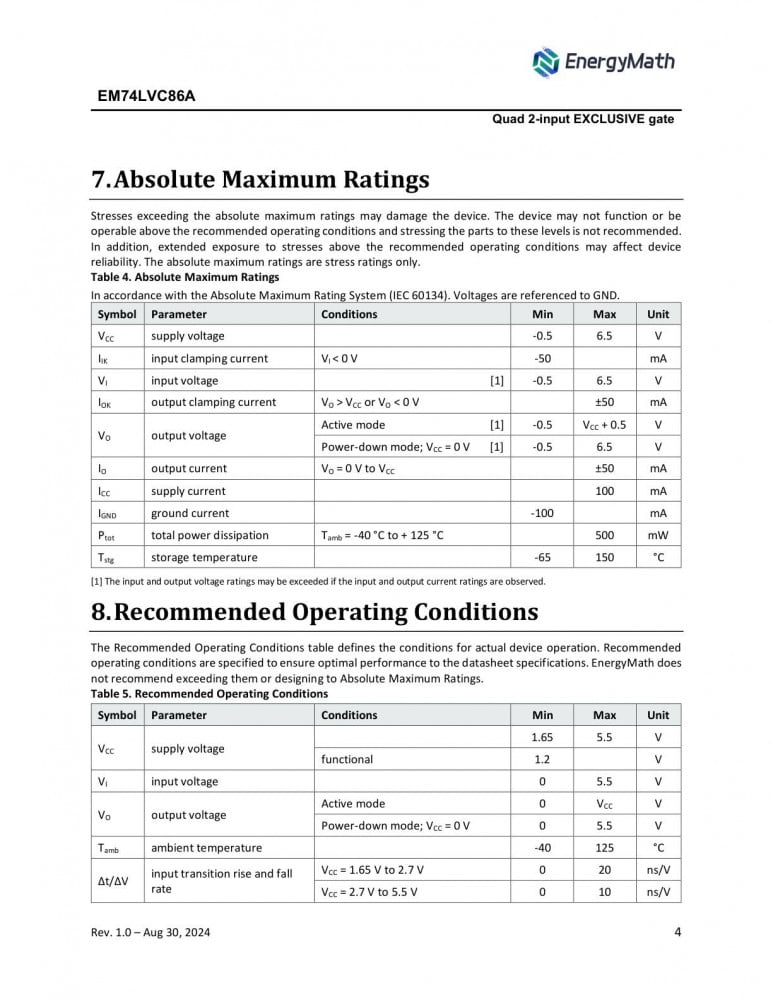 EM74LVC86APW datasheet page 4