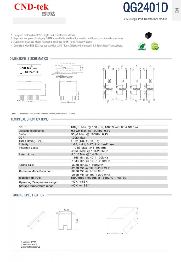 CND-tek QG2401D technical document page