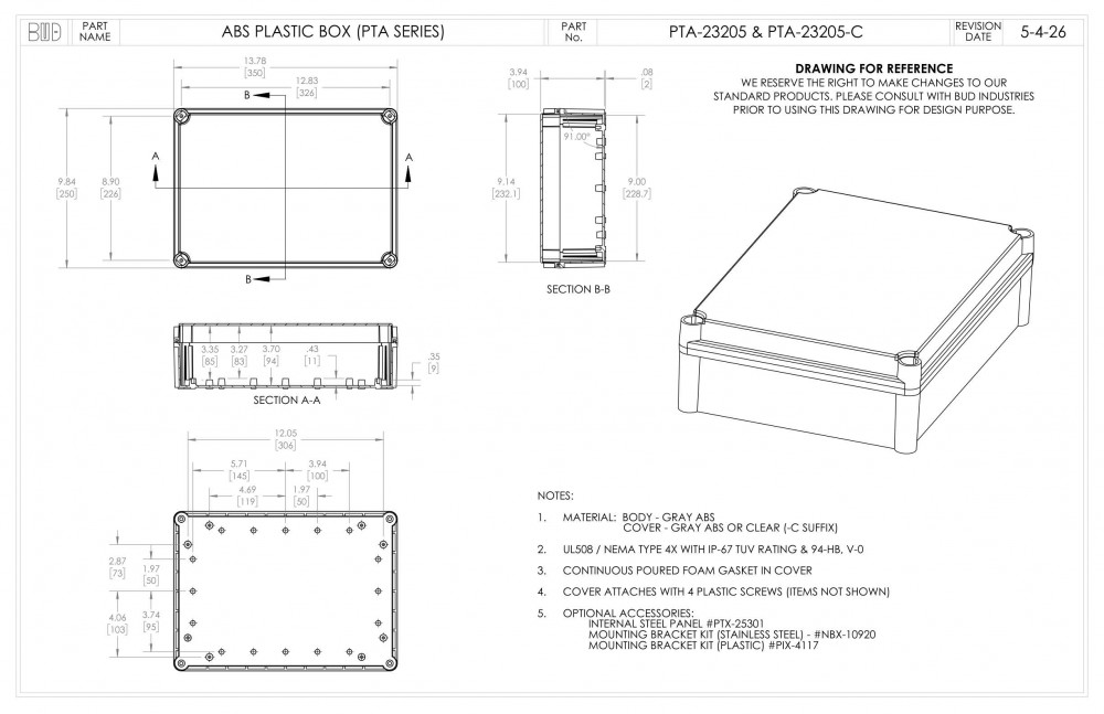 Bud Industries PTA-23205 reference drawing page