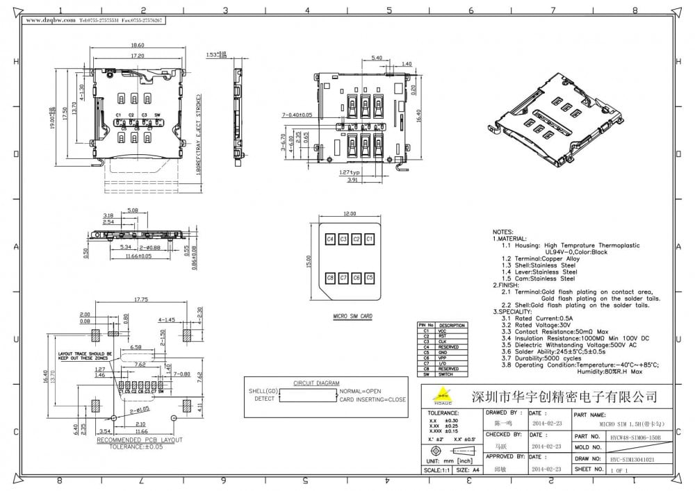 HOAUC HYCW48-SIM06-150B technical drawing and specification sheet