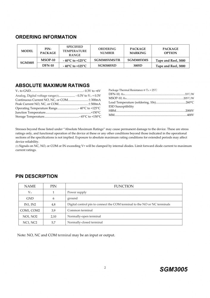 SGM3005 datasheet page 2