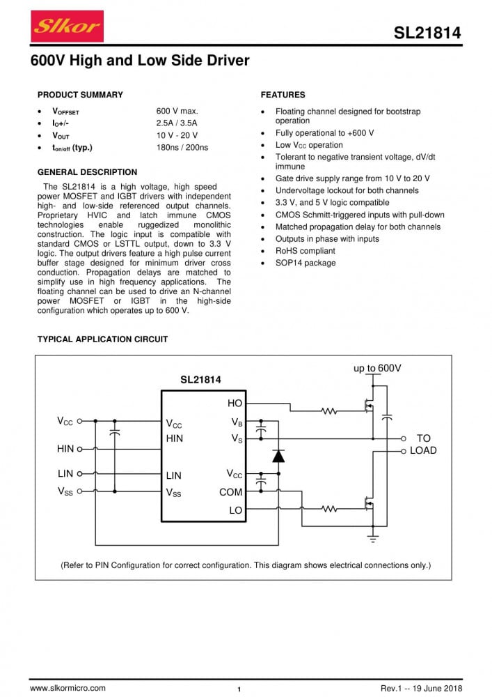 SL21814 datasheet page 1