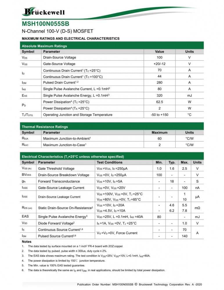 MSH100N055SB datasheet page 2