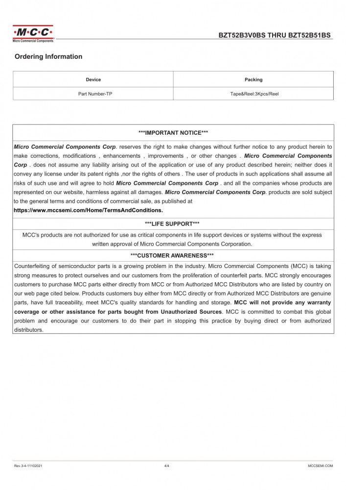 MCC BZT52B3V0BS-TP datasheet page 4