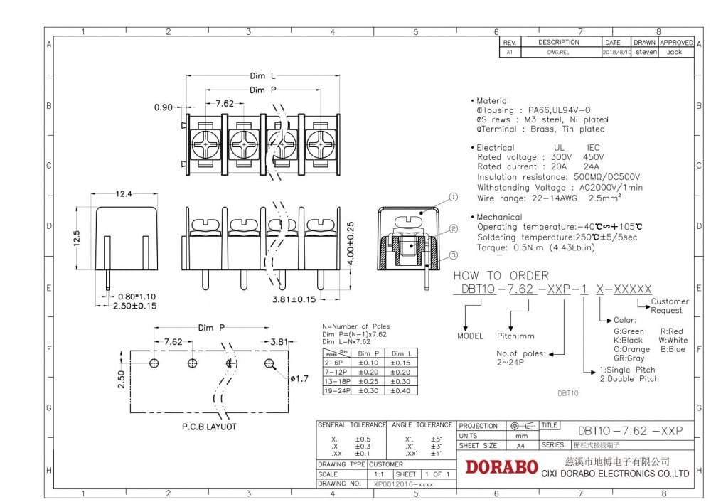 DBT10-7.62-6P-GN technical document preview