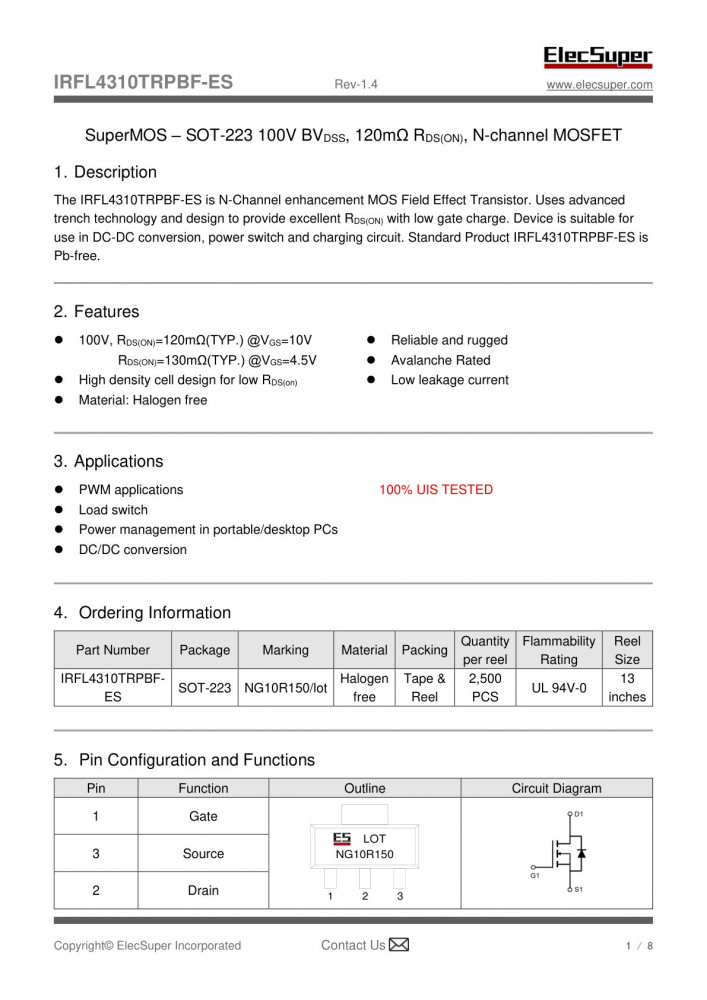 IRFL4310TRPBF-ES datasheet page 1
