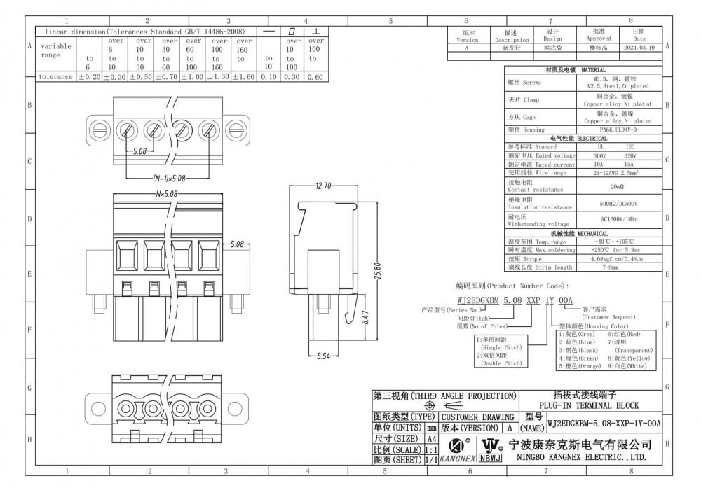 KANGNEX WJ2EDGKBM-5.08-04P-14-00A technical drawing