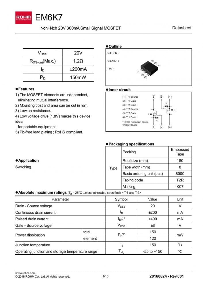 EM6K7T2CR technical document page 1