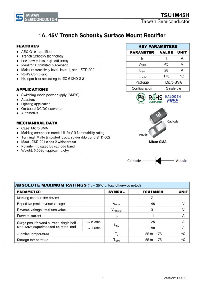 TSU1M45H datasheet page 1