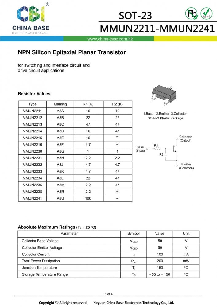 MMUN2233 datasheet page 1