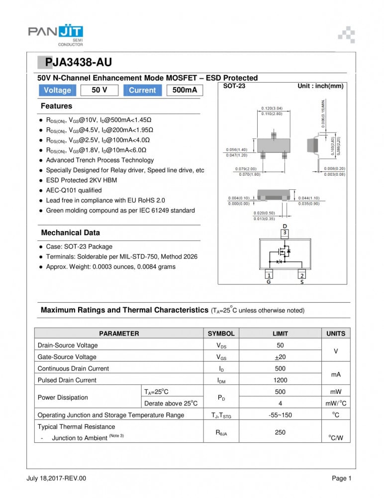 PJA3438-AU datasheet page 1