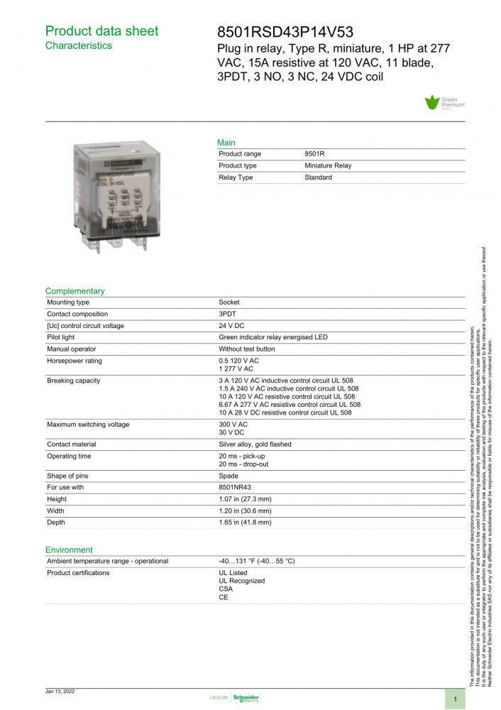 8501RSD43P14V53 technical document page 1