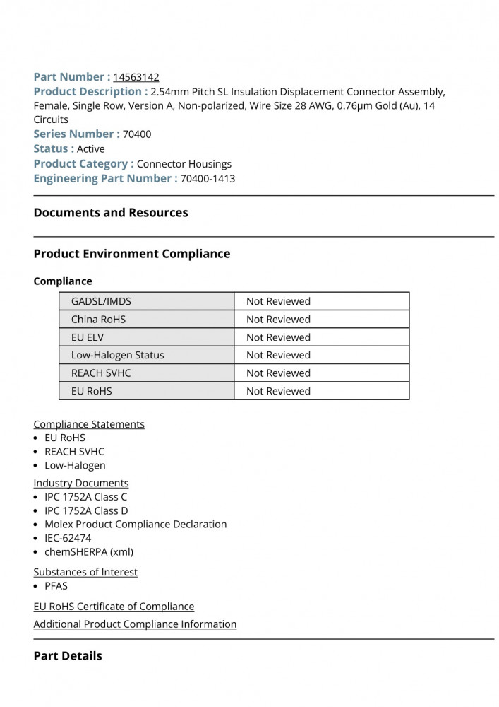 MOLEX SL product specification page 1