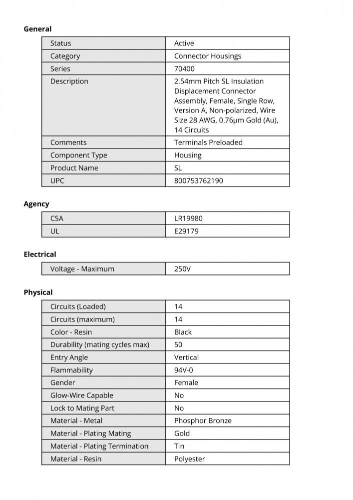 MOLEX SL product specification page 2