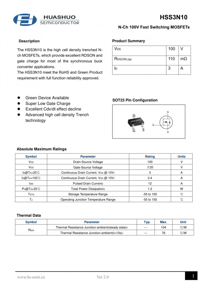 HSS3N10 datasheet page 1