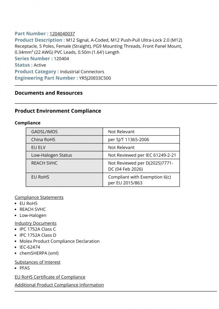 Product specification document page 1