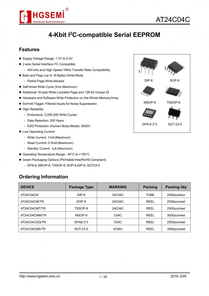 AT24C04C datasheet page 1