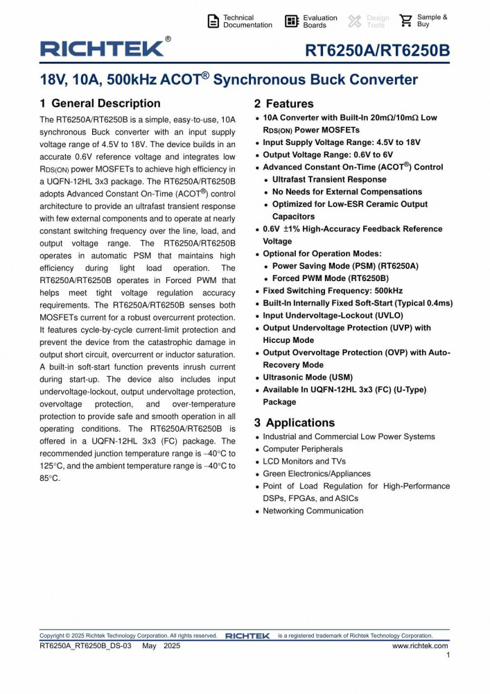 RT6250 datasheet page 1