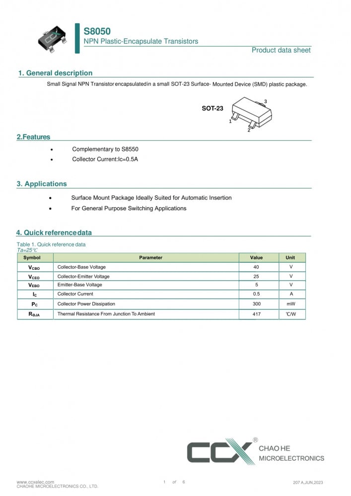 S8050 datasheet page 1