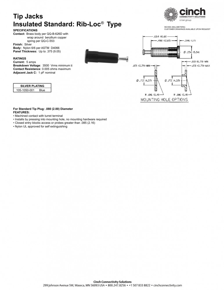 Bel Fuse 105-1050-001 technical document preview