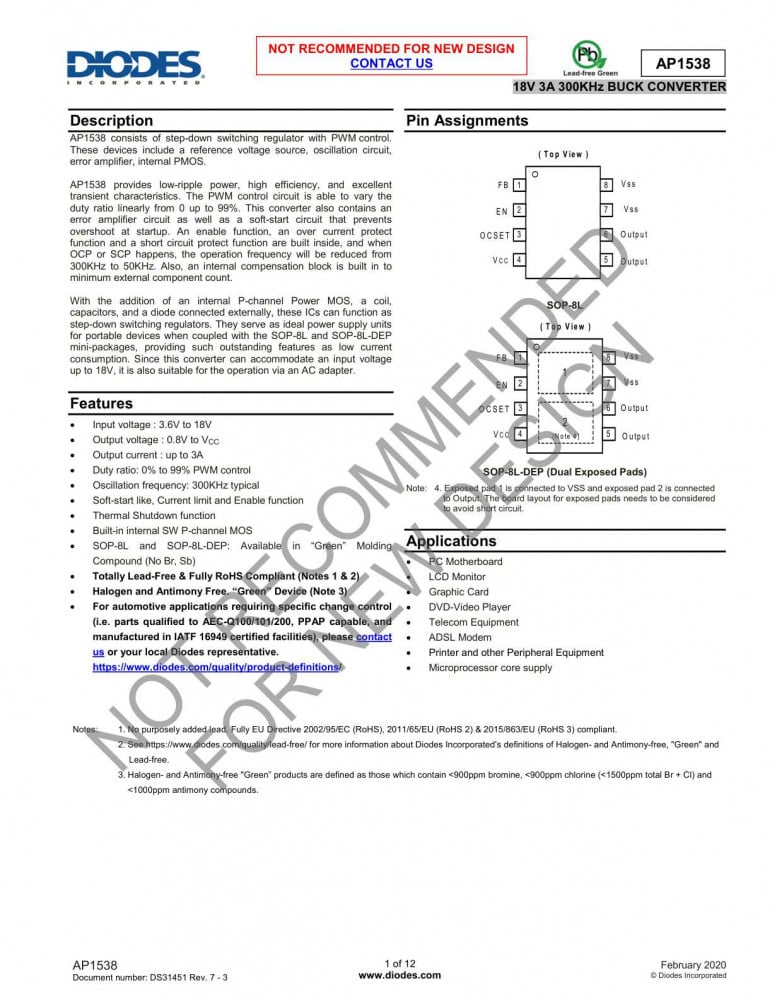 AP1538SG-13 datasheet page 1
